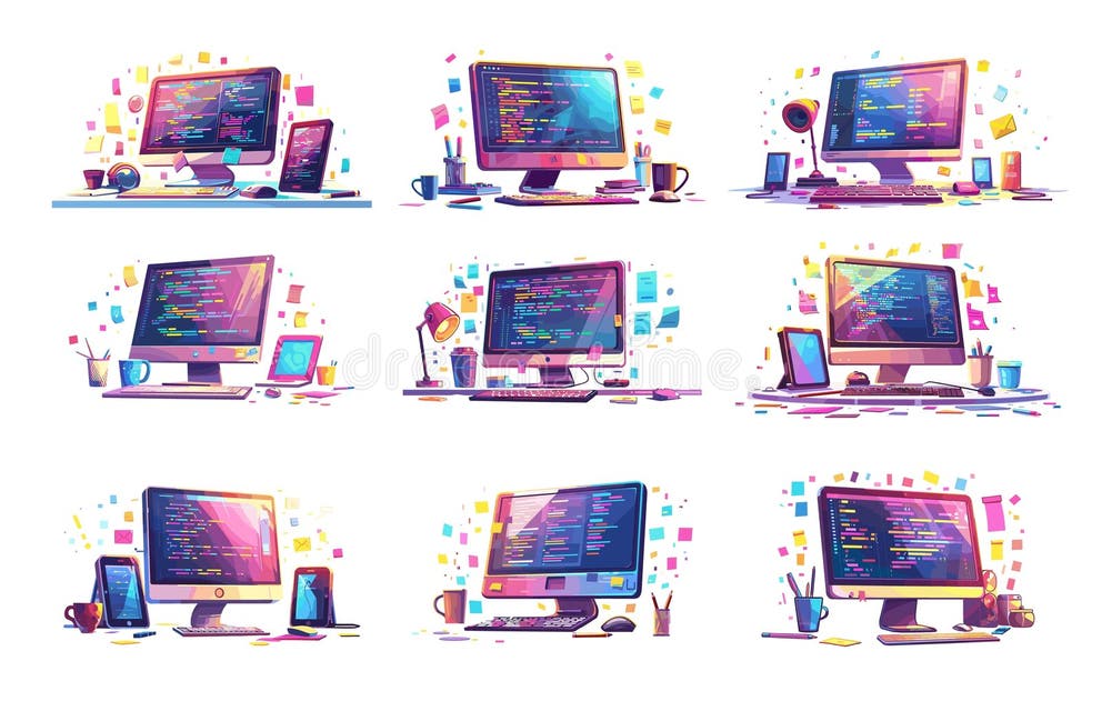 Software Testing Cartoon Vector Concepts. Screen Tablet Monitor Plant ...