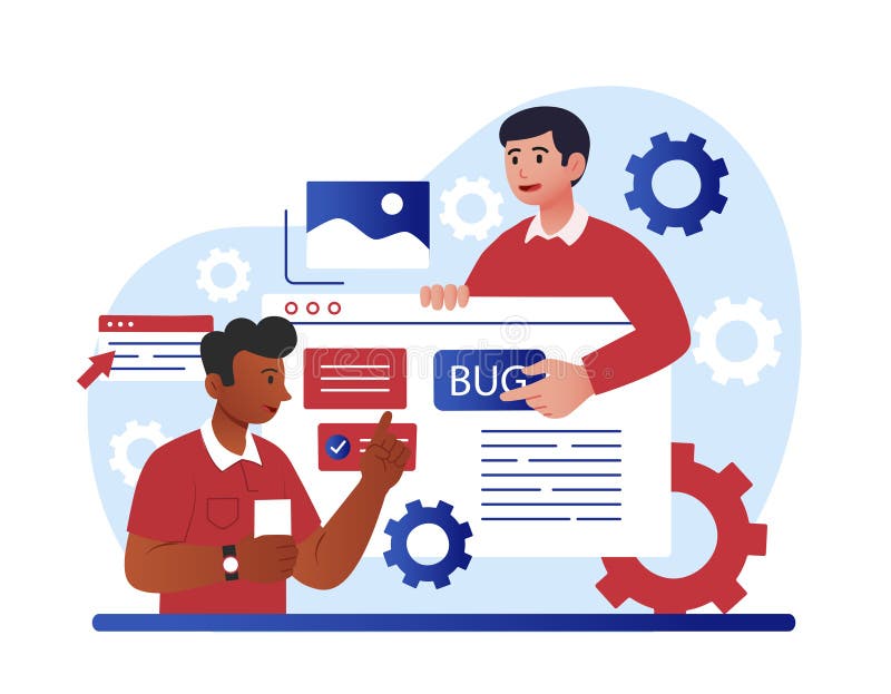 It Software Testing Qa Team And Bug Fixing Stock Vector 0345
