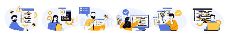 Software Testing Concept Set in Flat Web Design. Collection with People ...