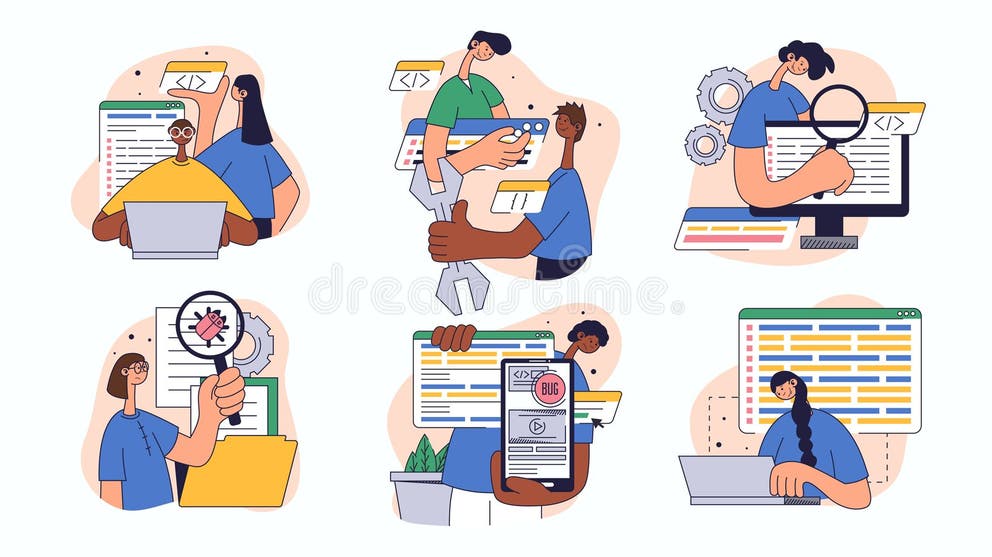 Software Testing Concept Set for Web Design. Collection with People ...