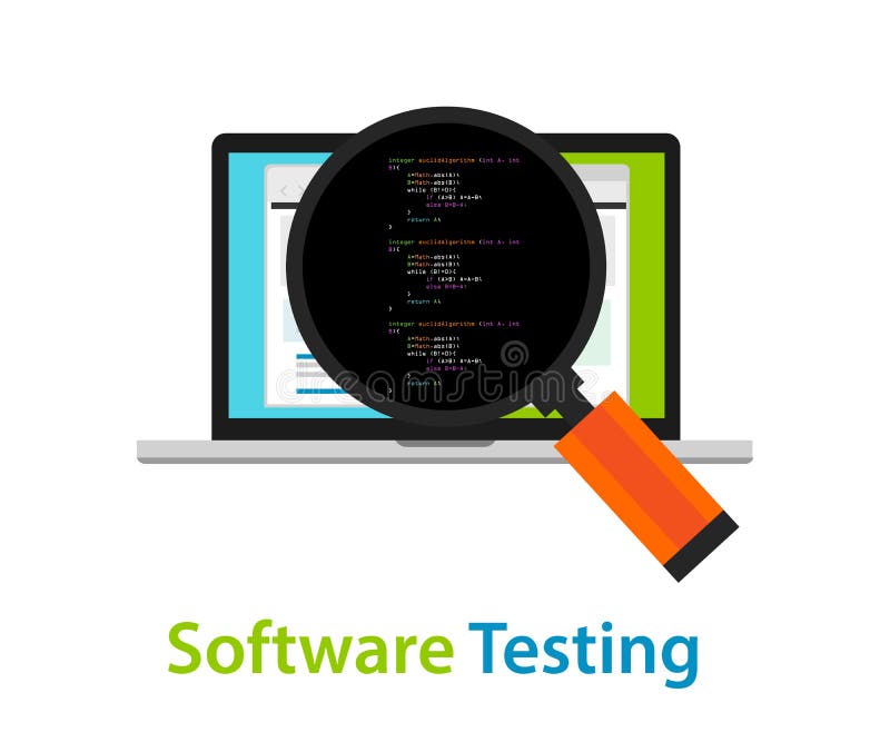 Software Testing Looking Closer Close Up To The Source Code Script To Find Bug Stock Vector