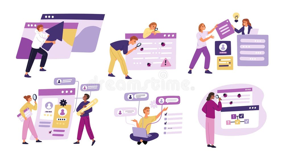 Software Testing Process People Looking For Mistakes And Web Bugs In Applications And Computer