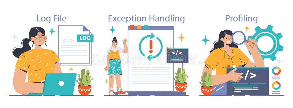 Software Testing Set. Code Testing and Debugging Stock Vector ...