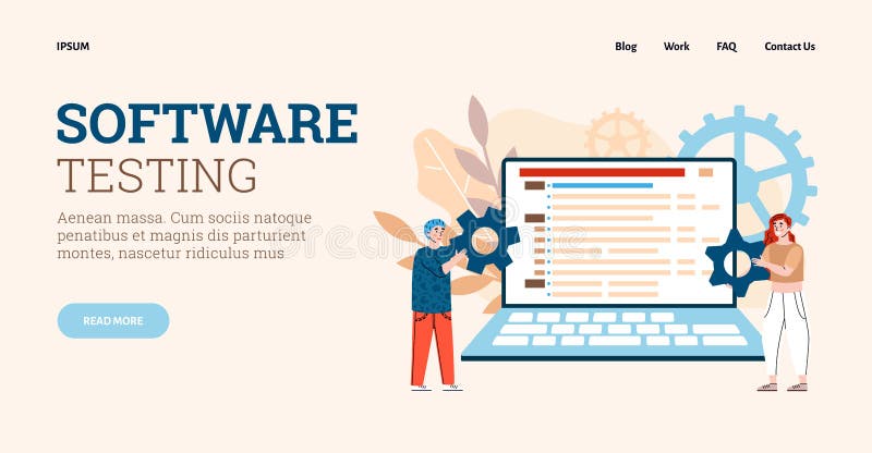 Software Testing Website with People Connect Gears Cartoon Vector ...