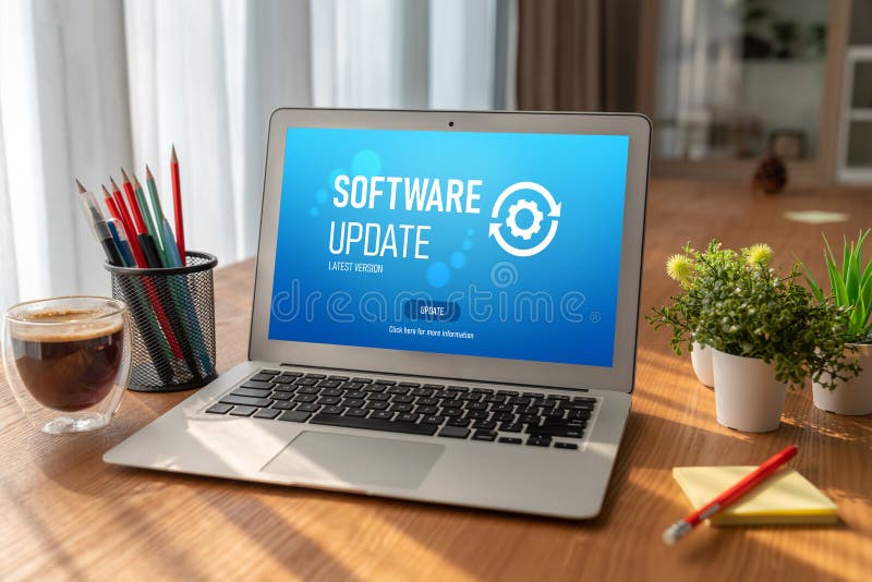 Software Update on Computer for Modish Version of Device Software Stock Image - Image of office ...