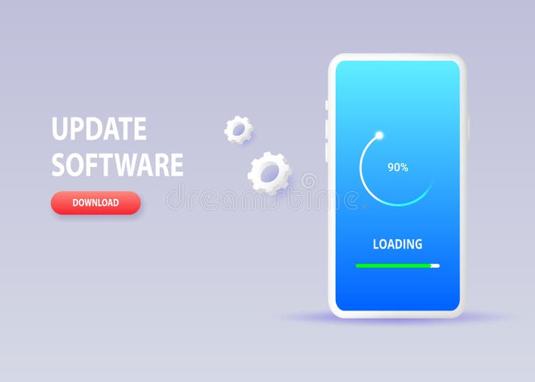 Software Update on Smartphone Screen. Downloading and Updating the ...