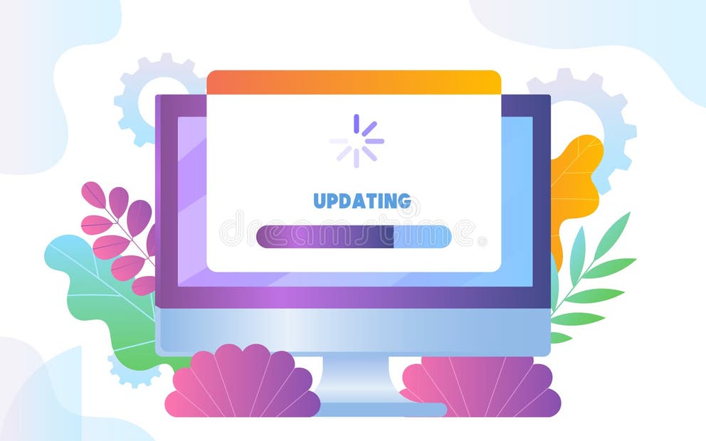 Software Updating Concept. Computer with Update Progress Bar. Software Installation. Hardware ...