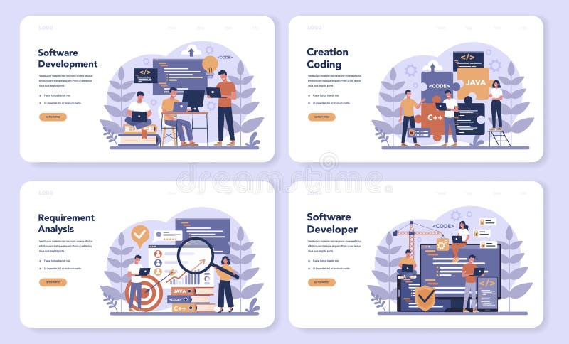 Software Web Banner or Landing Page Set. Idea of Programming Stock ...