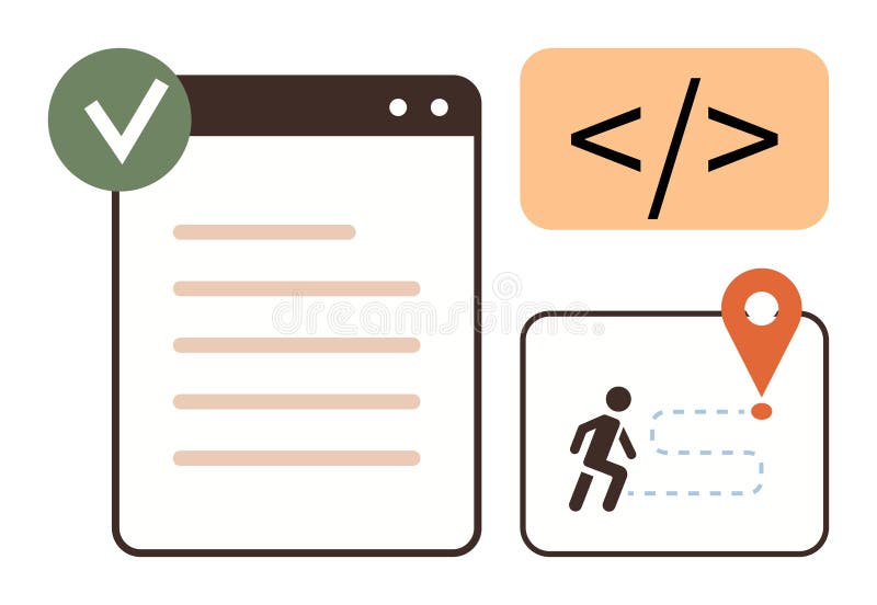 Software Workflow Overview with Code, Task Progress, and Validation Checkmarks Stock Vector ...