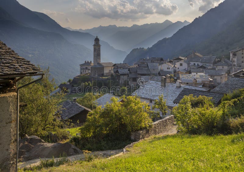 The Soglio Village in the Bregaglia Range - Switzerland Stock Image ...