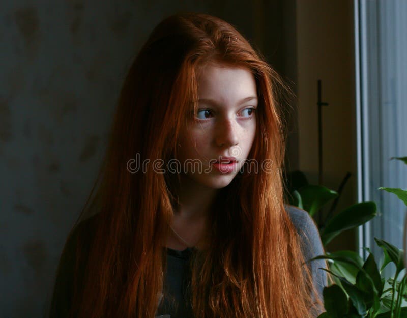 Sogno Dai Capelli Rossi Della Ragazza Immagine Stock - Immagine di ...