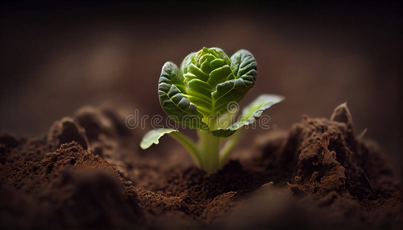 In Soil a Cabbage Sprout is Sprouting. AI Generated Stock Illustration ...