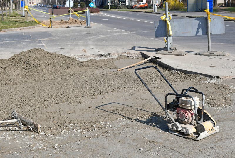 Compactor At Road Compaction Works Stock Image - Image of paving ...