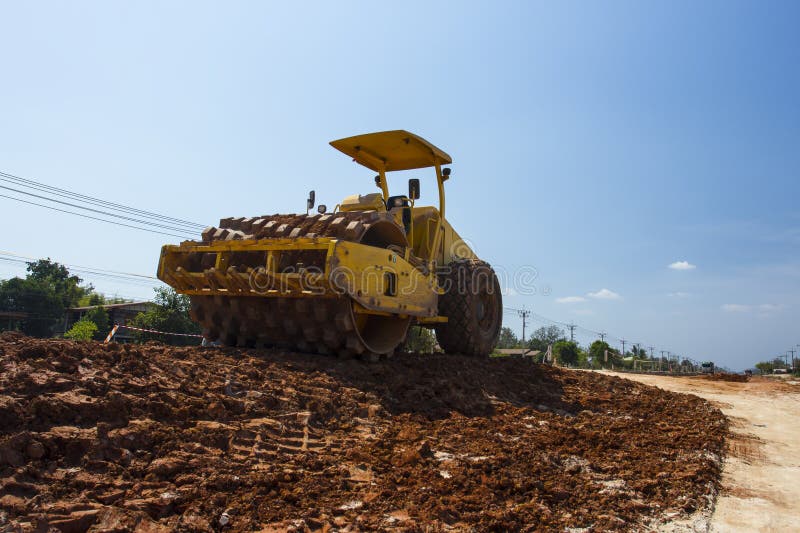 The Soil Compactor is in the Work Area.Road Roller Equipped with ...