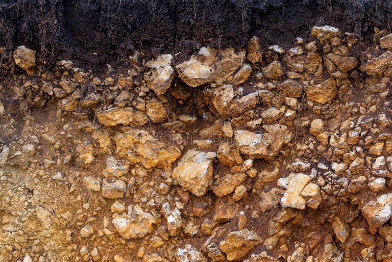 Soil Cut-sandstone, Stones, Clay, Sand Structure and Layers. Slice of ...