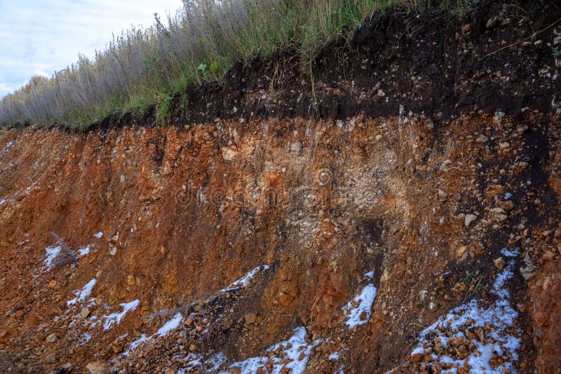 Soil Cut-sandstone, Stones, Clay, Sand Structure and Layers. Slice of ...