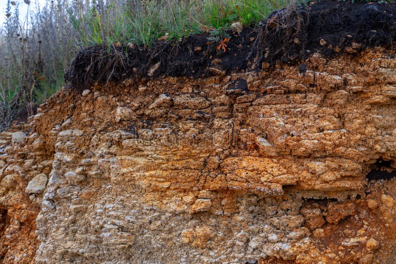 Soil Cut-sandstone, Stones, Clay, Sand Structure and Layers. Slice of ...