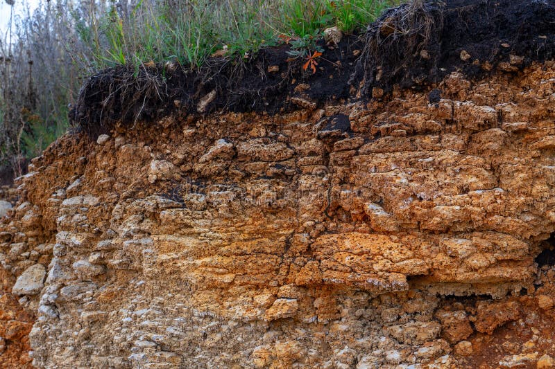 Soil Cut-sandstone, Stones, Clay, Sand Structure and Layers. Slice of ...