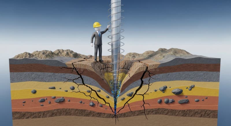 Drilling Process Illustration with Engineer Figure Stock Illustration ...