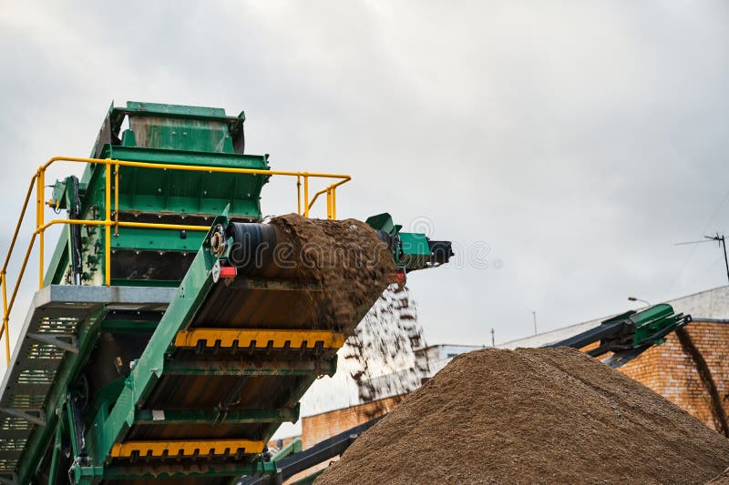 Soil Falls from Conveyor of Crushing and Sorting Complex Stock Photo ...