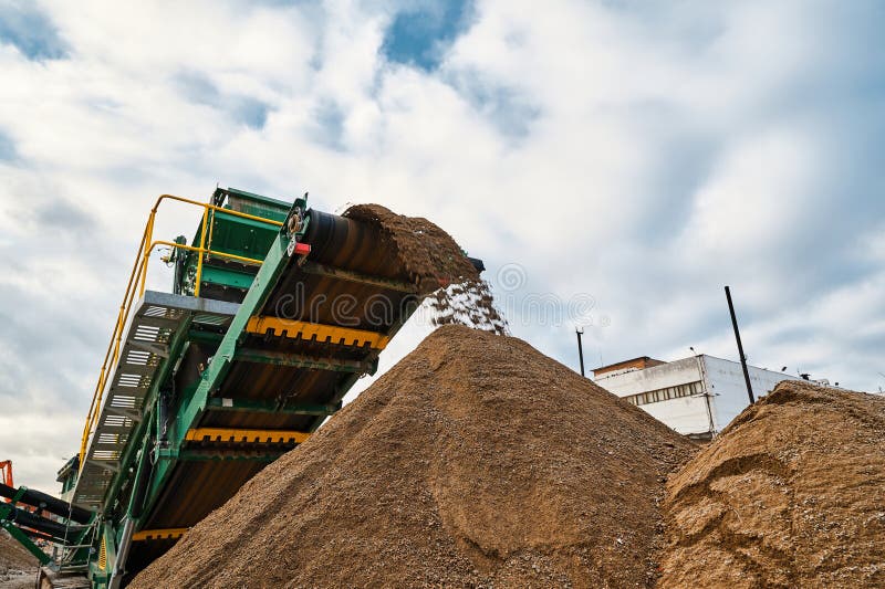 Soil Falls from Conveyor of Crushing and Sorting Complex Stock Image ...