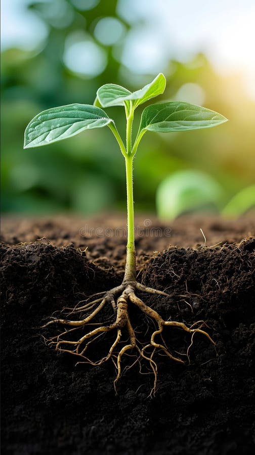 Soil Filled with the Strong Roots of a Germinating SeedSectional View ...