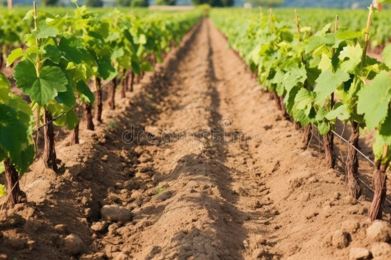 Soil with Grape Vines in Straight Rows Stock Photo - Image of rows ...