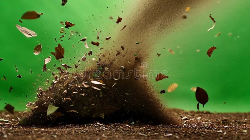 Soil and Leaves Exploding on Green Screen Background Stock Video ...