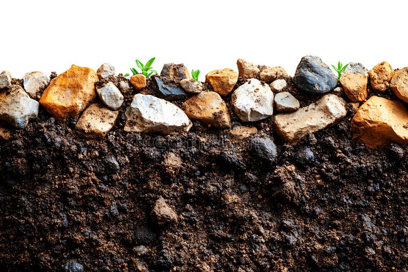 Soil Profile, Rocks, and Seedlings with Bright Lighting on a Clean ...