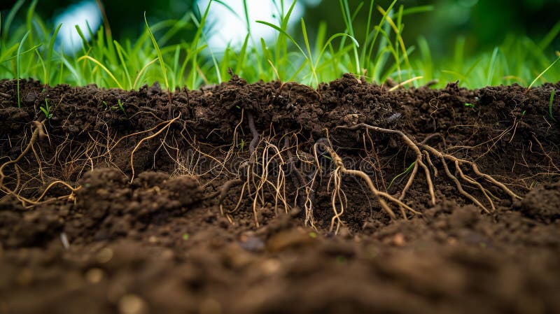Soil with roots and grass stock image. Image of land - 321958463