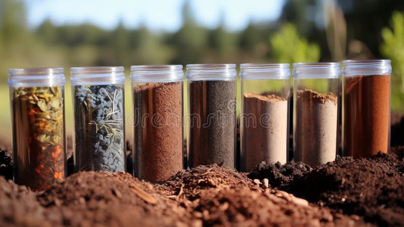 Soil Samples in the Field in Glass Containers. Generated by AI Stock ...