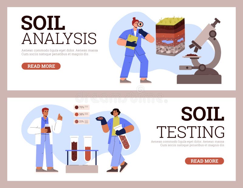 Soil Testing and Analysis Web Banners Set, Flat Vector Illustration ...