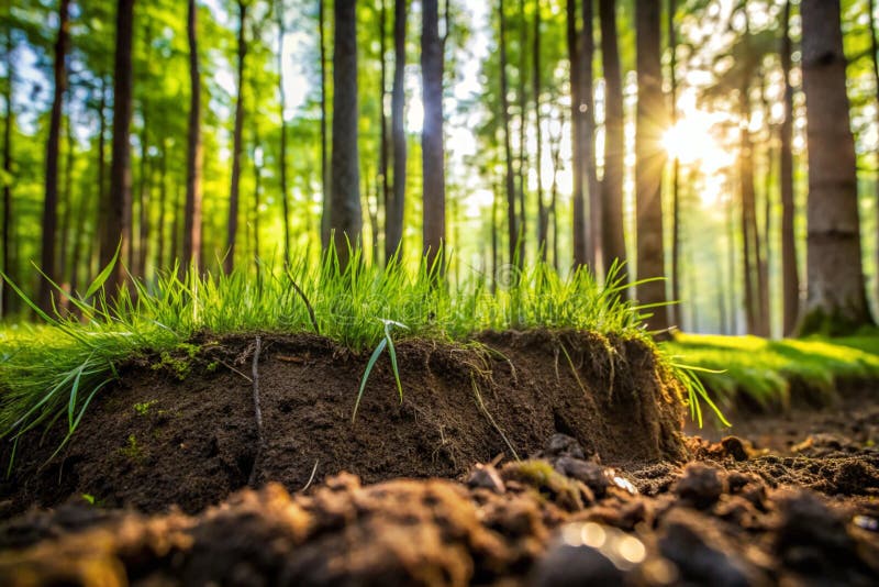 Soil under grass in forest stock illustration. Illustration of plants ...