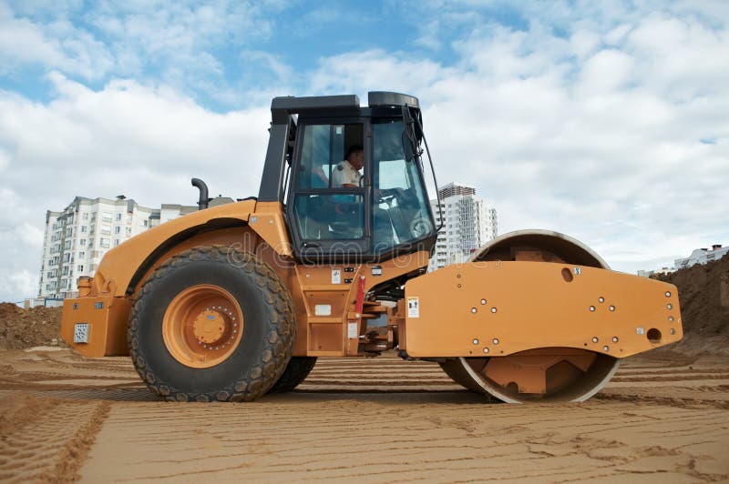 Soil Vibration Compactor at Work Stock Photo - Image of steamroller ...
