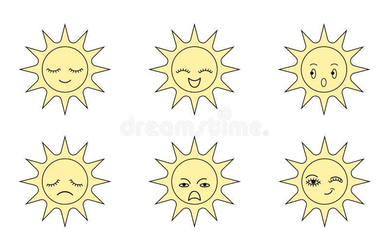 Sol Del Icono Con Expresiones Ilustración del Vector - Ilustración de ...