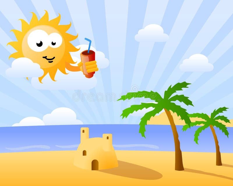 Sol Divertido Mirando La Playa Ilustración del Vector - Ilustración de ...