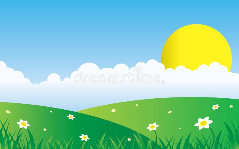 Sol Och Moln Med Regnbågelandskap Vektor Illustrationer - Illustration ...