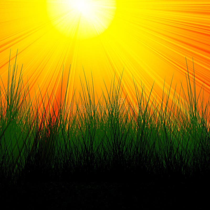Sol Rojo Ardiente Con La Hierba Stock de ilustración - Ilustración de ...