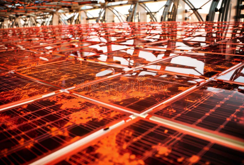 Solar Cell in Solar Power Plant, Close Up of Solar Panels, Generative ...