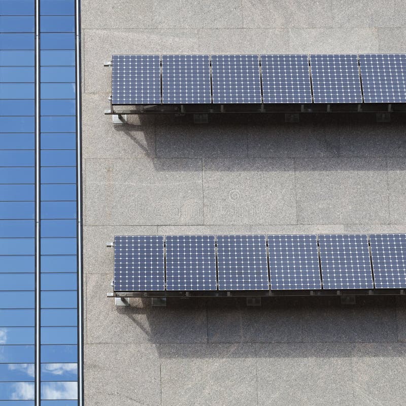 Solar Array Mounted To a Building. Stock Image - Image of power, green ...