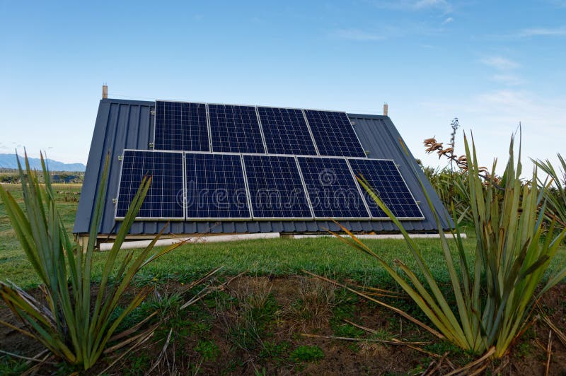 A Solar Array of Panels for an Off Grid System Stock Photo - Image of ...