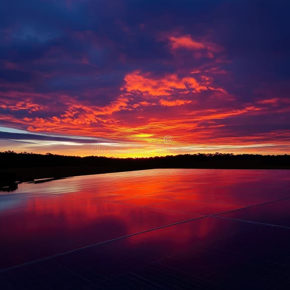 A solar array at sunset stock image. Image of orange - 372827889