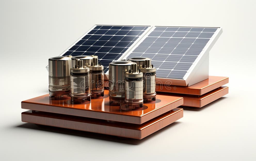 Solar Batteries Background White -Generative Ai Stock Illustration ...