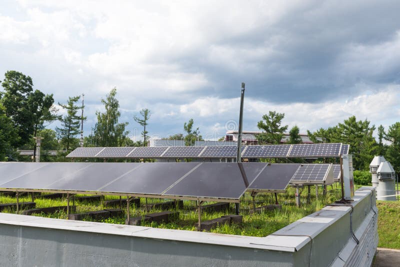 Solar Battery Background of the Cloudy Sky. Stock Photo - Image of ...