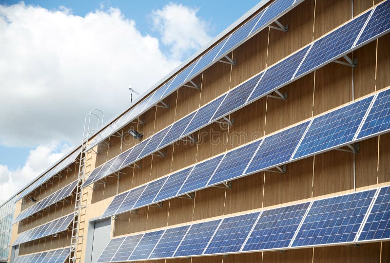 Solar Battery Panels on Building Facade Stock Image - Image of ...