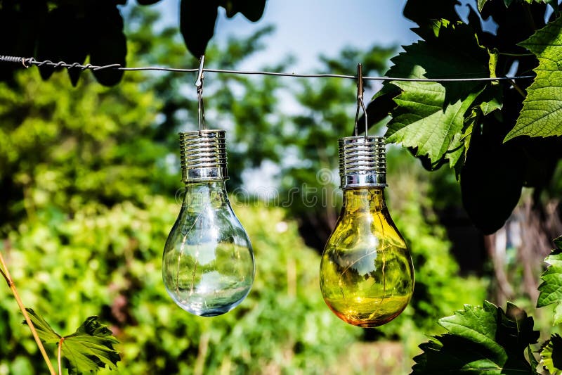 Solar Bulbs Hanging on a Wire To Charge Stock Image - Image of energy ...