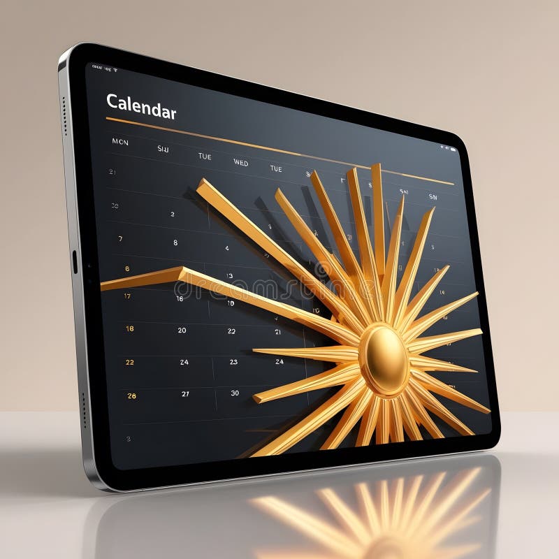 Solar Calendar App Interface: a Futuristic Layout with Golden Rays ...