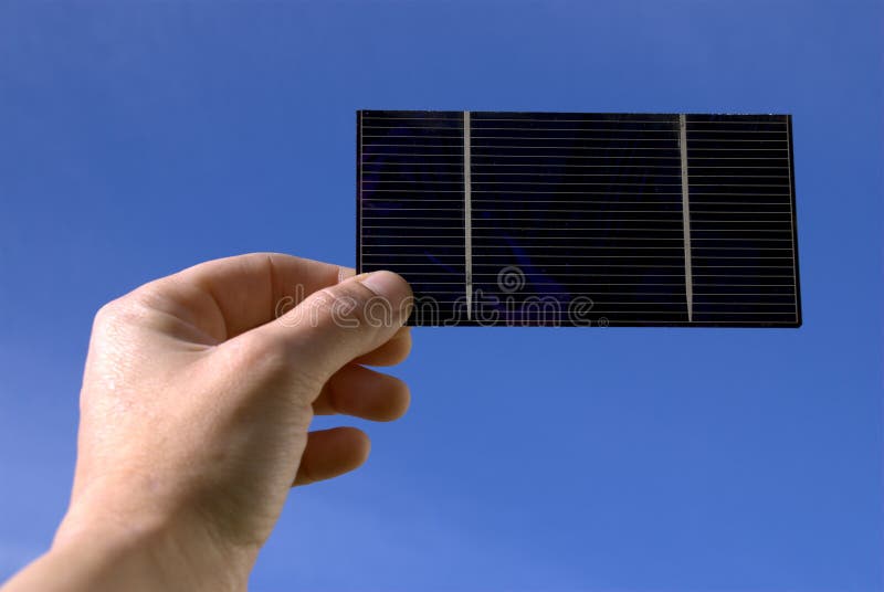 Solar Cell in a hand stock image. Image of conservation - 3427129