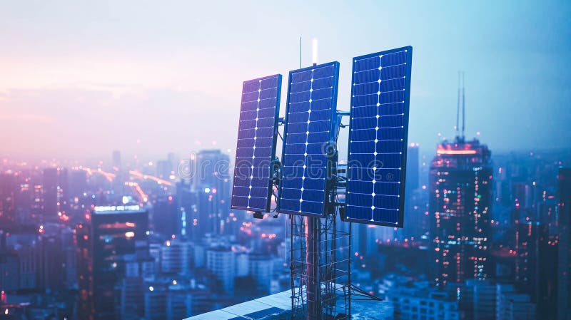 Solar Cell Antenna Network on City, Future Technology Renewable Energy ...