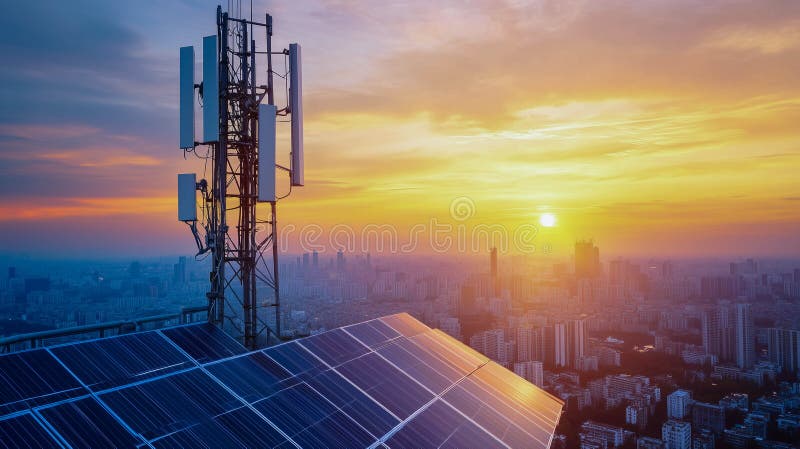 Solar Cell Antenna Network on City, Future Technology Renewable Energy ...